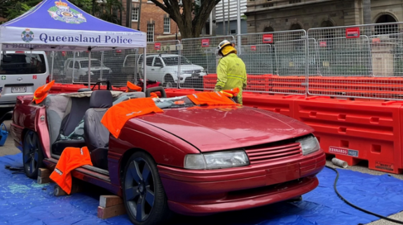 Hoon’s car destroyed on steps of Queensland’s Parliament House